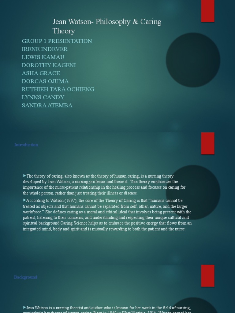 Jean Watson - Philosophy & Caring Theory | PDF | Nursing | Theory