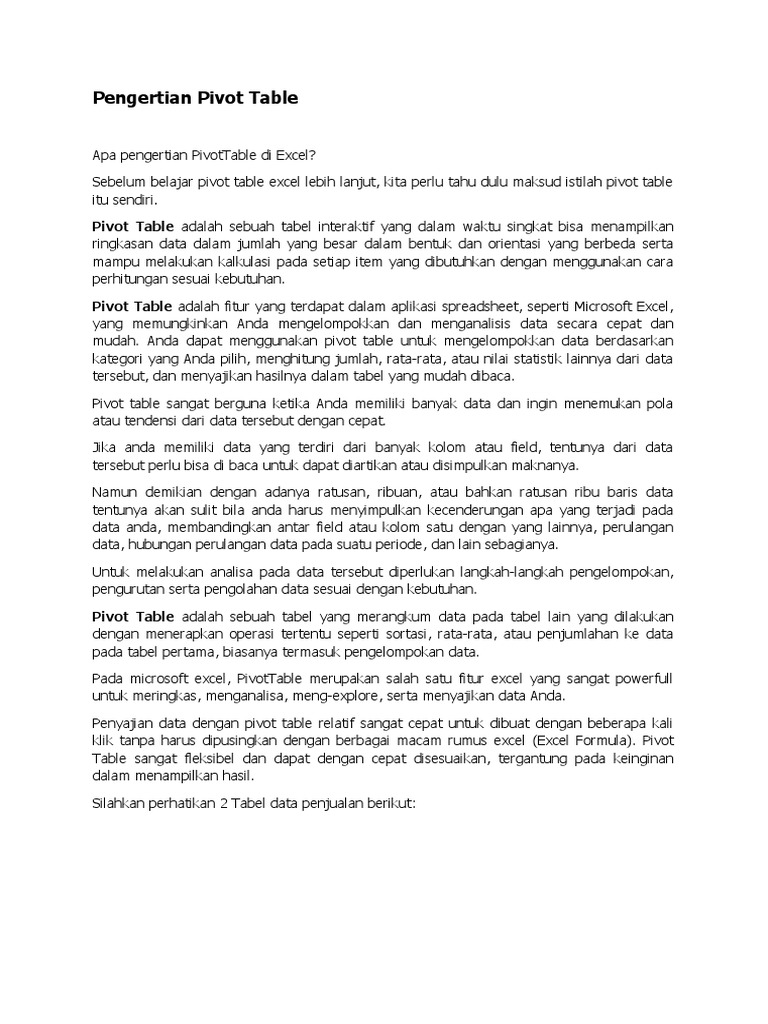 Panduan Lengkap Pivot Table Excel | PDF