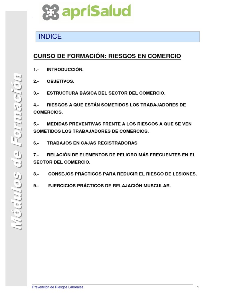 Modulo 1 Riesgos Laborales Comercio | PDF | Comercio | Seguridad y ...