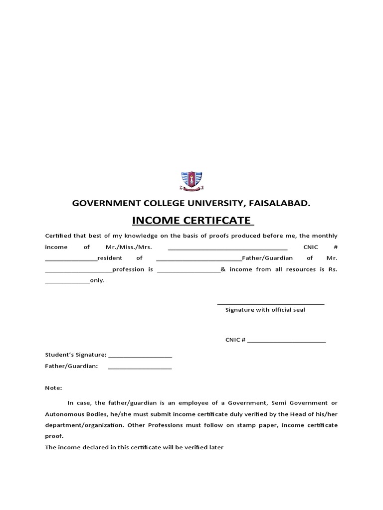 Income Certificate Specimen | PDF | Finance & Money Management