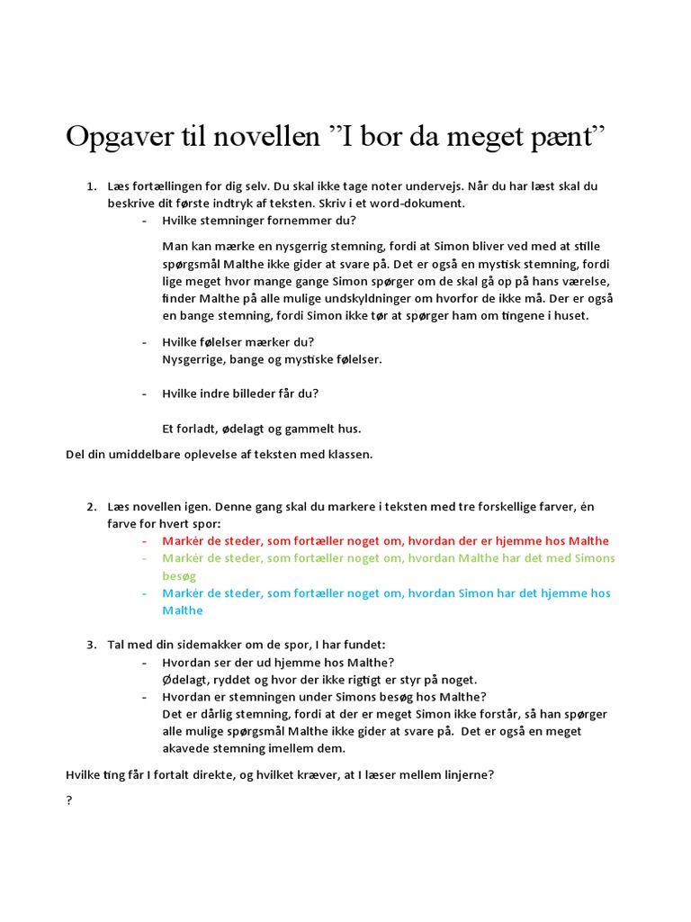 I Bor Da Meget Pænt Opgaver | PDF