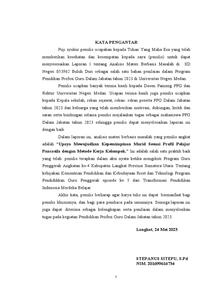 Kata Pengantar Laporan 1 Pdf