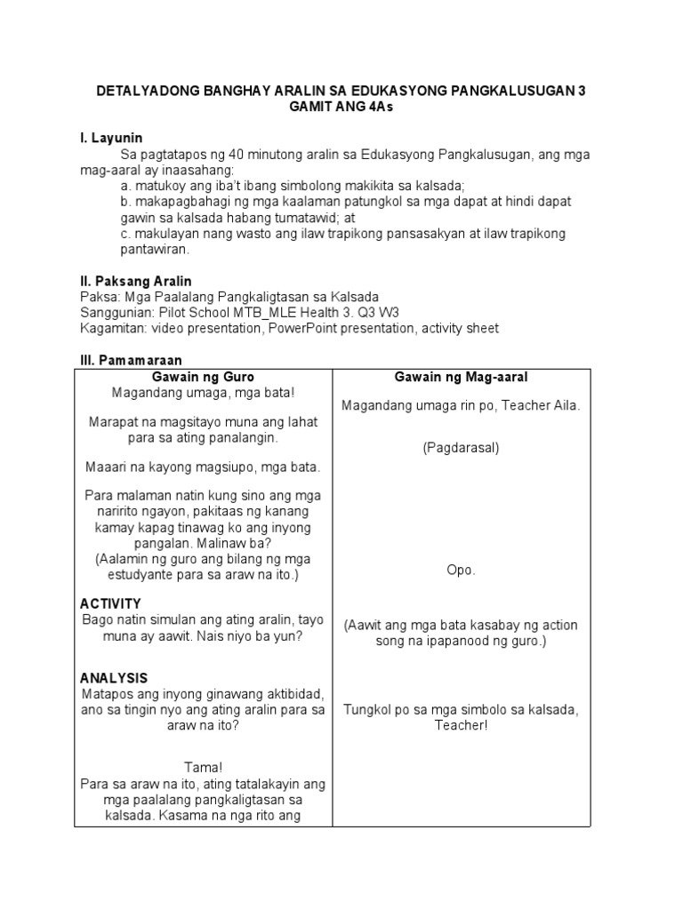 Lesson Plan HEALTH 3 ROAD SIGNS AND SAFETY | PDF