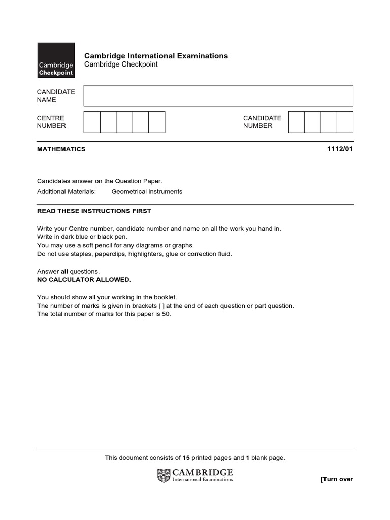 Cambridge Year 9 Maths Checkpoint Paper | PDF | Pattern | Mathematics
