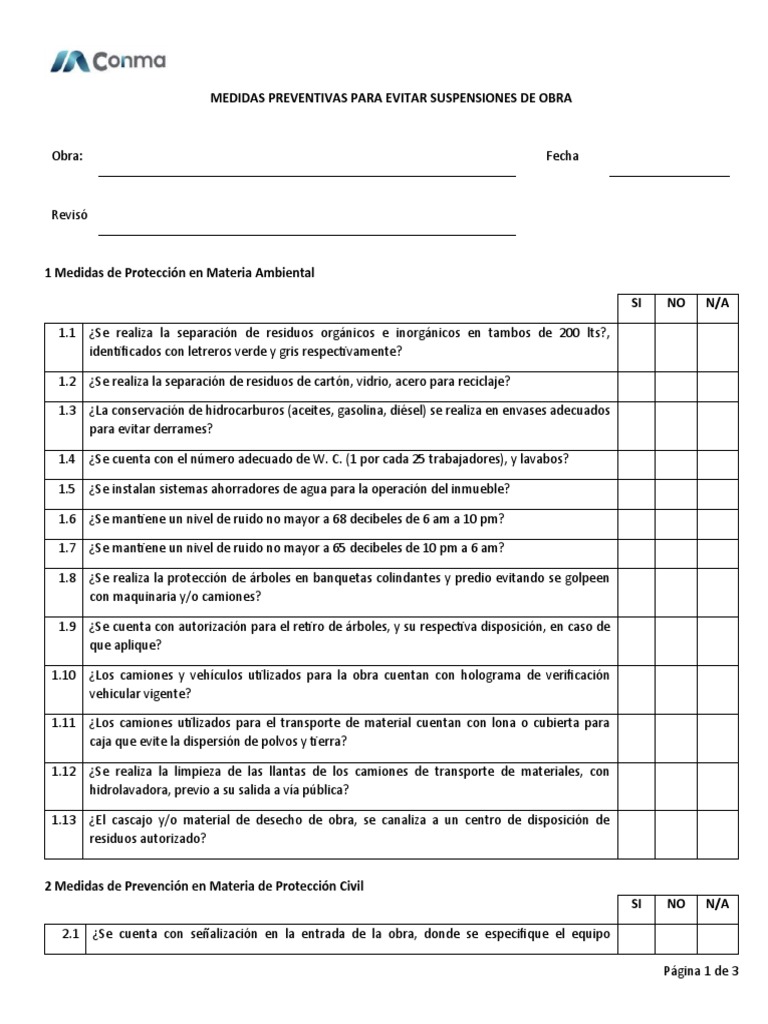 Check List Medidas Preventivas Obra | PDF | Residuos | Materiales