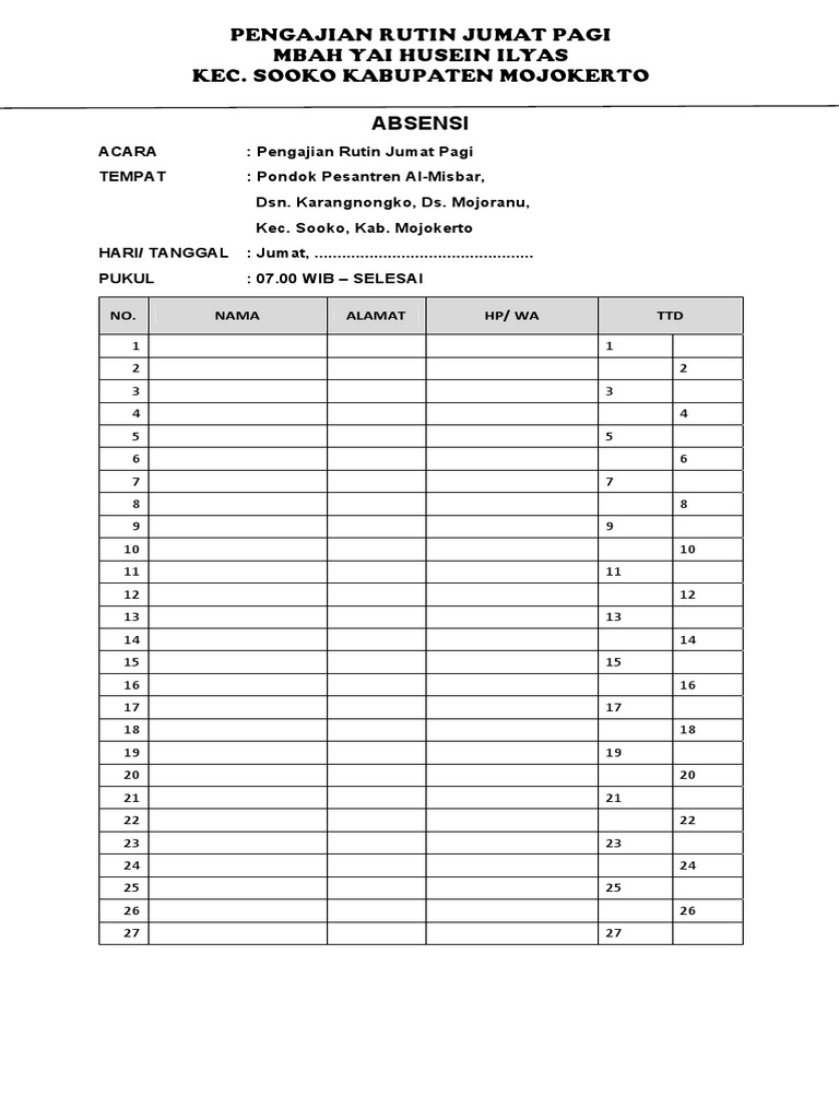 Absensi Ngaji Jumat Pagi | PDF