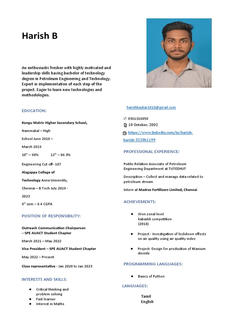 Harish Resume | PDF | Behavior Modification | Cognition