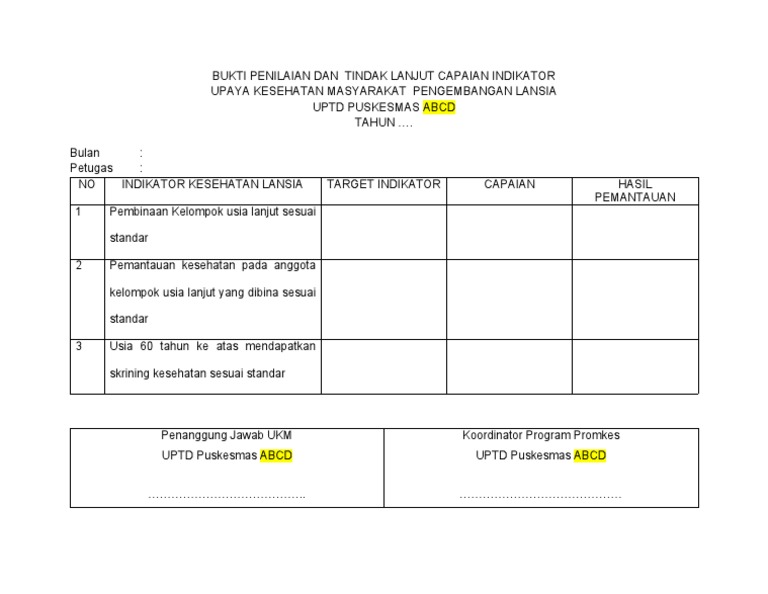 Bukti Penilaian Dan Tindak Lanjut Kesehatan Lansia | PDF