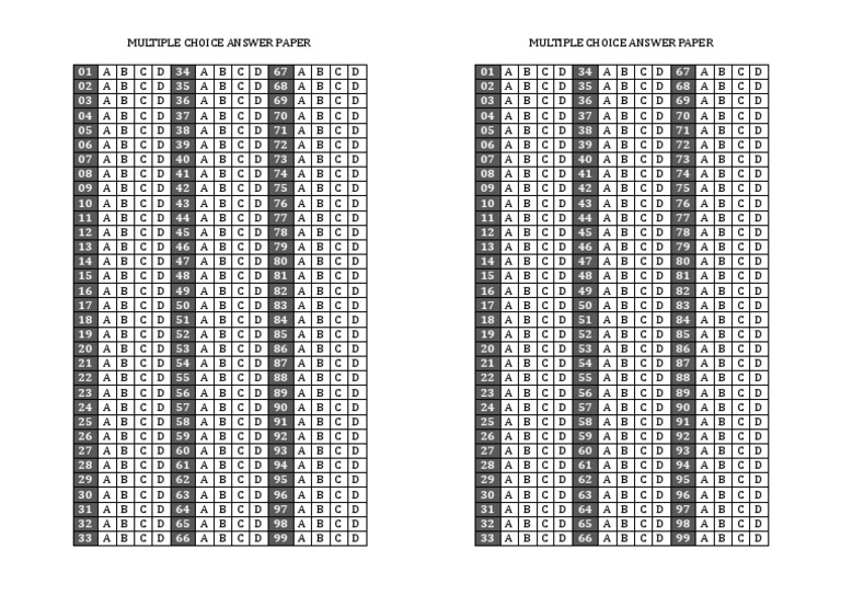 Multiple Choice Answer Sheet | PDF | Games & Activities