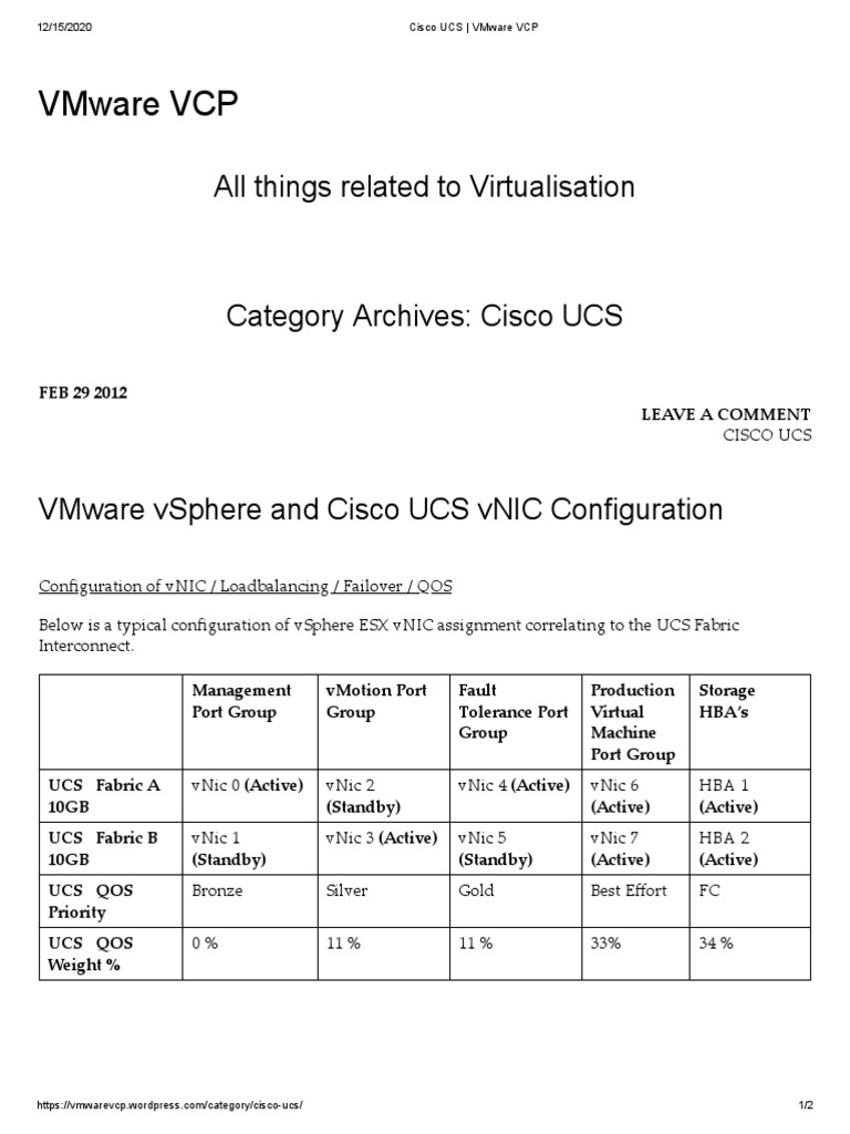 Cisco UCS VMware vNIC Best Practices | PDF | Computer Engineering ...