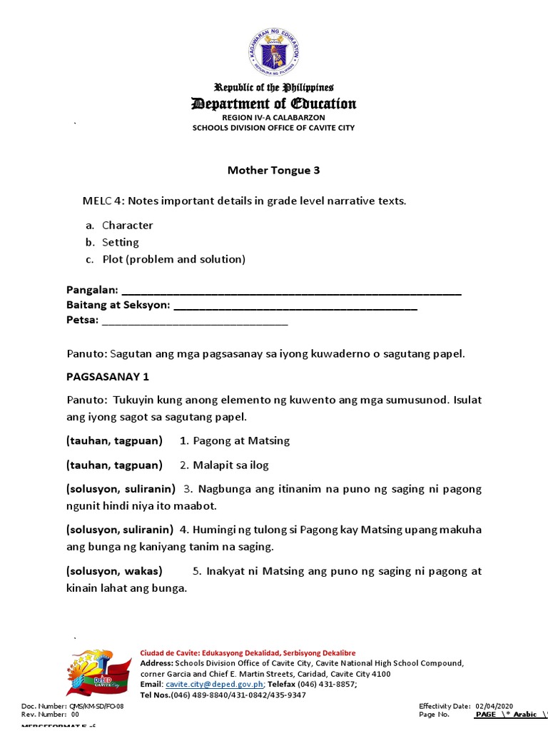 MTB Mle3 Worksheet Melc4 | PDF