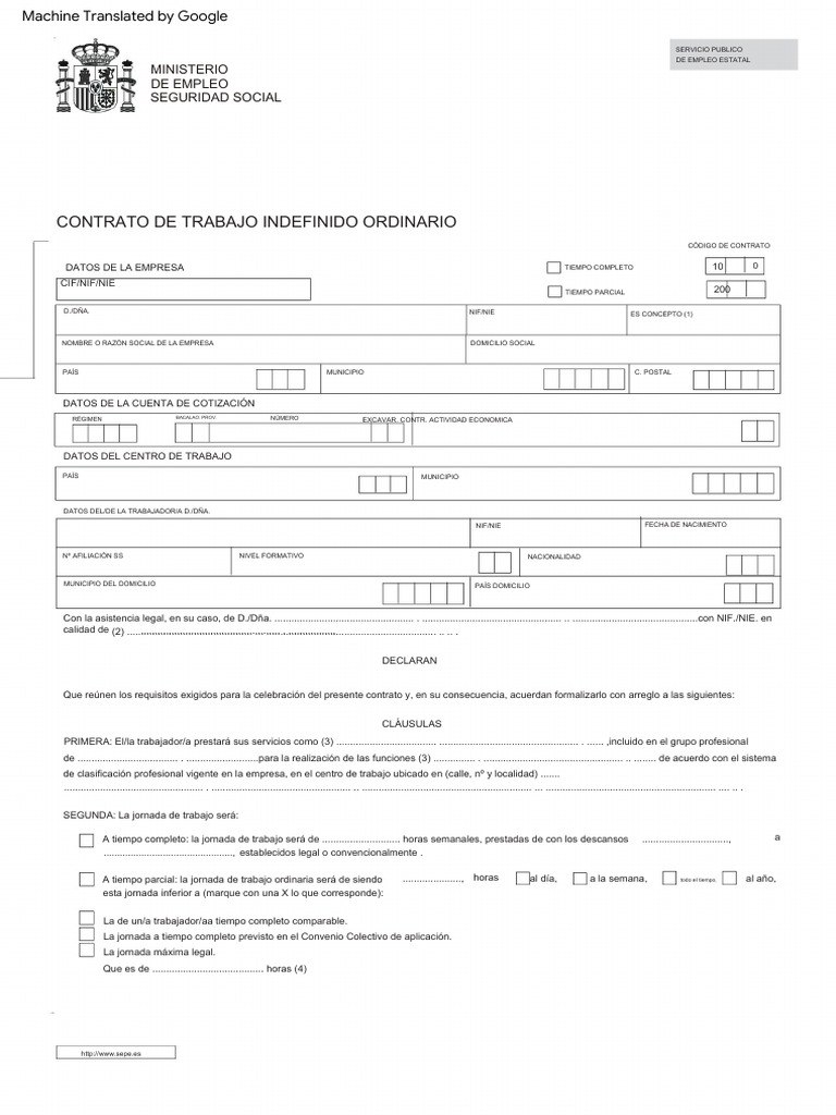 Modelo Contrato de Trabajo Indefinido Ordinario | PDF | Tiempo de ... Modelo Contrato de Trabajo Indefinido Ordinario | PDF | Tiempo de ...