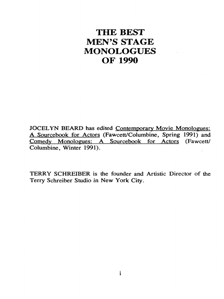 The Best Men's Stage Monologues 1990 | PDF