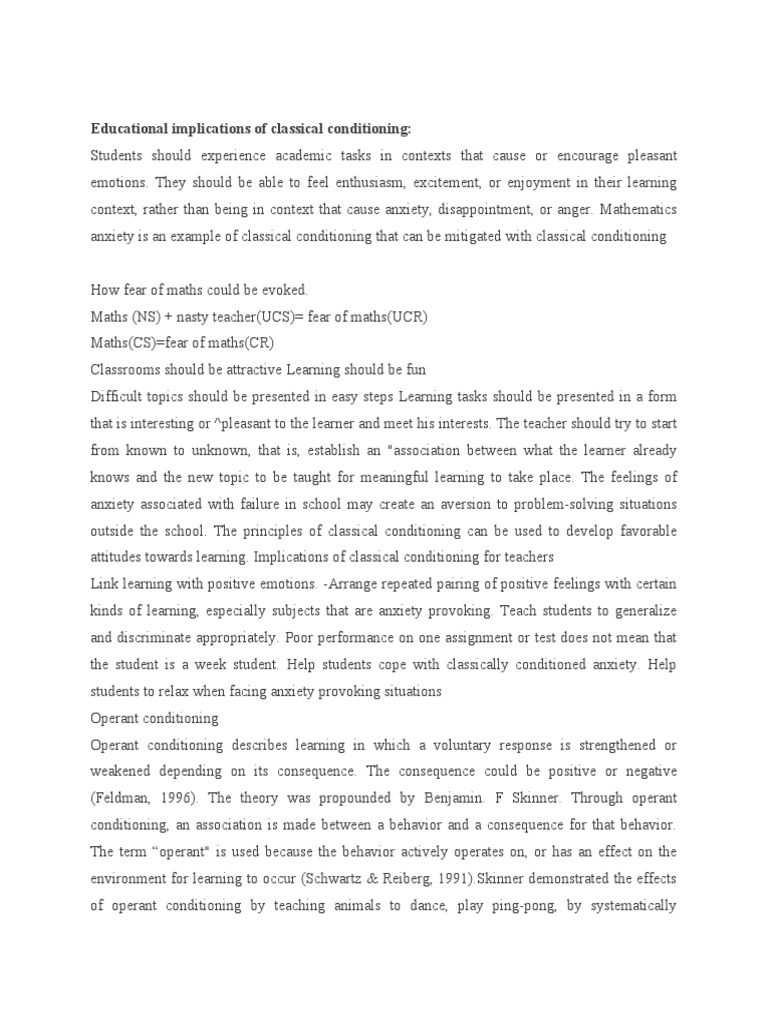 Educational Implications of Classical Conditioning | PDF | Classical ...