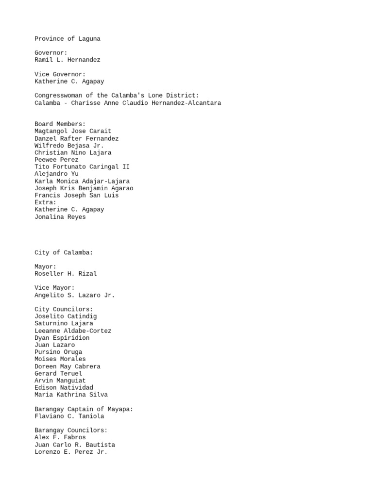 Laguna Government Names | PDF | Sports & Recreation | Social Science