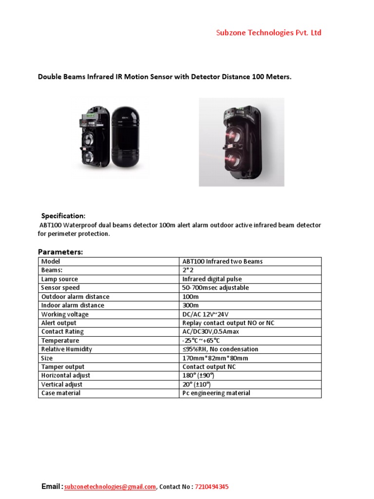 Double Beams Infrared Ir Motion Sensor With Detector Distance 100 Meters | PDF
