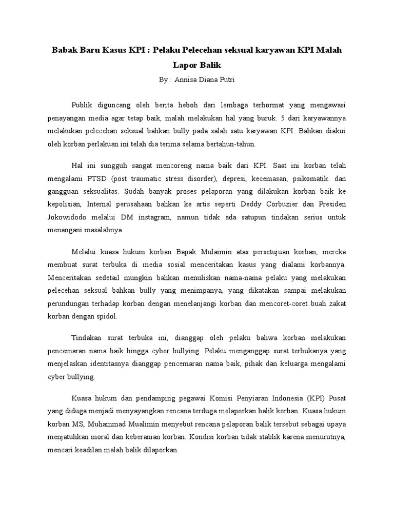 Annisa Diana Putri-Babak Baru Kasus KPI Pelaku Pelecehan Seksual Karyawan KPI Malah Lapor Balik ...