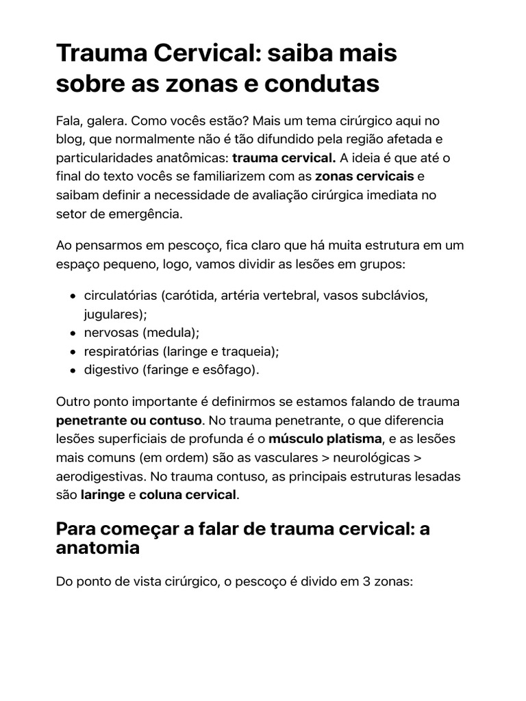 Trauma Cervical - Saiba Mais Sobre As Zonas e Condutas - Medway | PDF | Laringe | Medicina Clínica