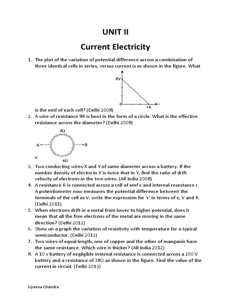 Work Sheet of Current Electricity | PDF | Electrical Resistivity And ...