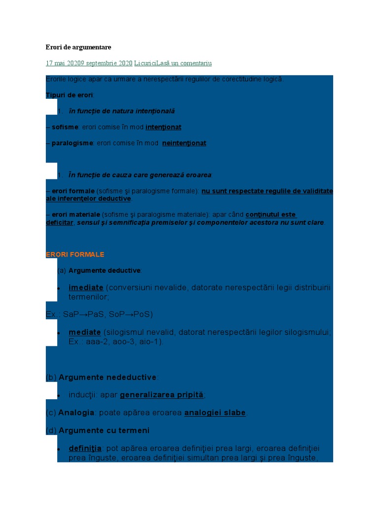 Erori de Argumentare | PDF