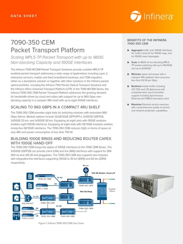 Infinera Datasheet 7090 350 CEM Packet Transport Platform 0083 RevA 0519 | PDF | Computer ...