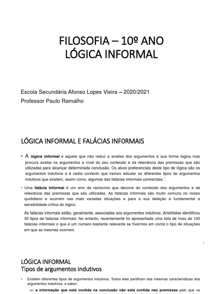 Filosofia - 10 - Lógica Informal | PDF | Falácia | Argumento
