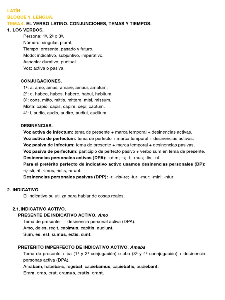 B1. T4. El Verbo Latino. Conjunciones, Temas y Tiempos. | PDF ...