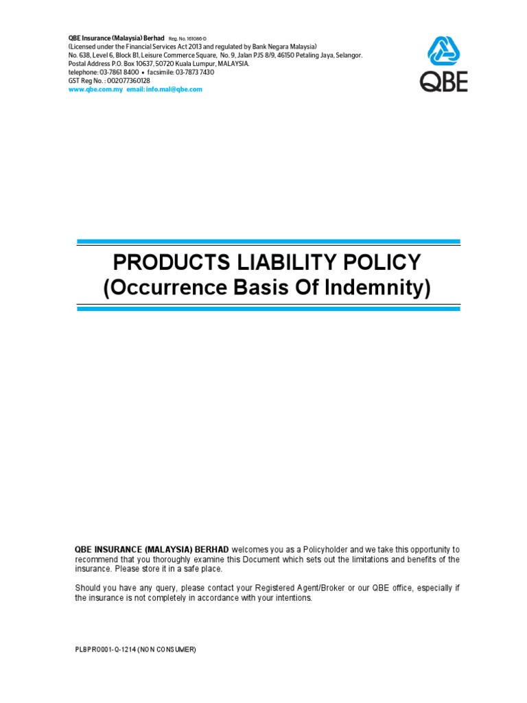 Product Liability Policy Wording OB | PDF | Liability Insurance | Insurance