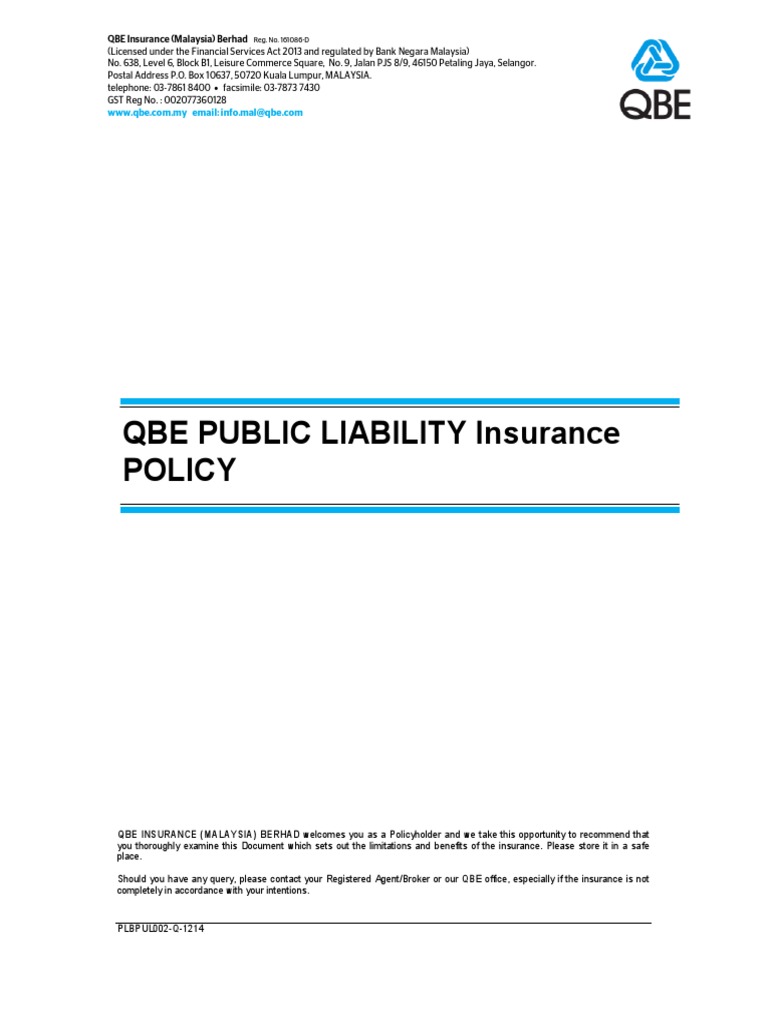 QBE Public Liability Insurance Overview | PDF | Insurance | Liability ...