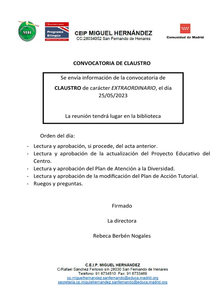 Convocatoria de Claustro | PDF