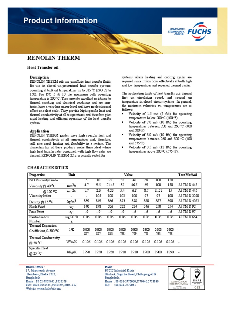 RENOLIN THERM Heat Transfer Oils Guide | PDF | Heat Transfer | Temperature