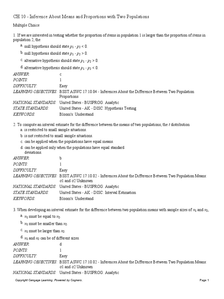 Lecture 10 Inference about Means and Proportions with Two Populations ...