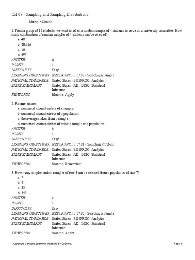 Chapter 7. Sampling and Sampling Distributions - Exercises | Download Free PDF | Standard Error ...