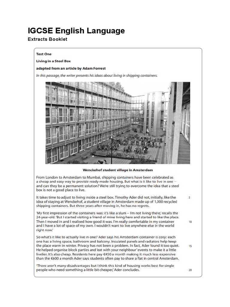 IGCSE English Language Extracts Guide | PDF | General Fiction