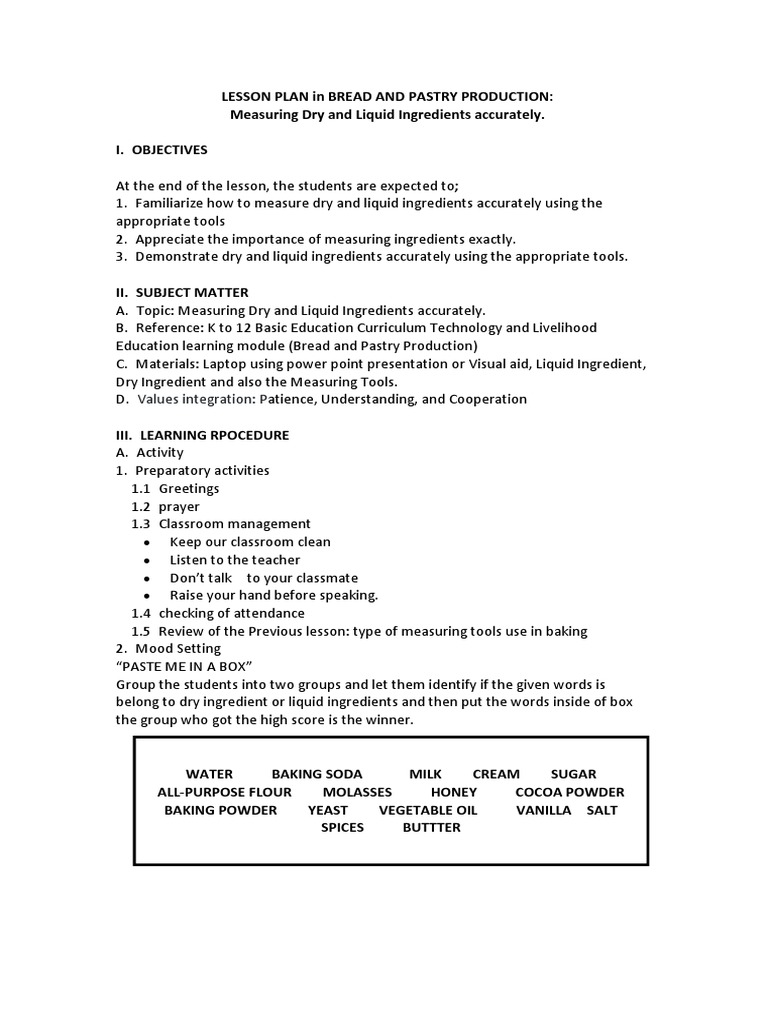 Example Lesson Plan in Mock Demo | PDF | Breads | Baking