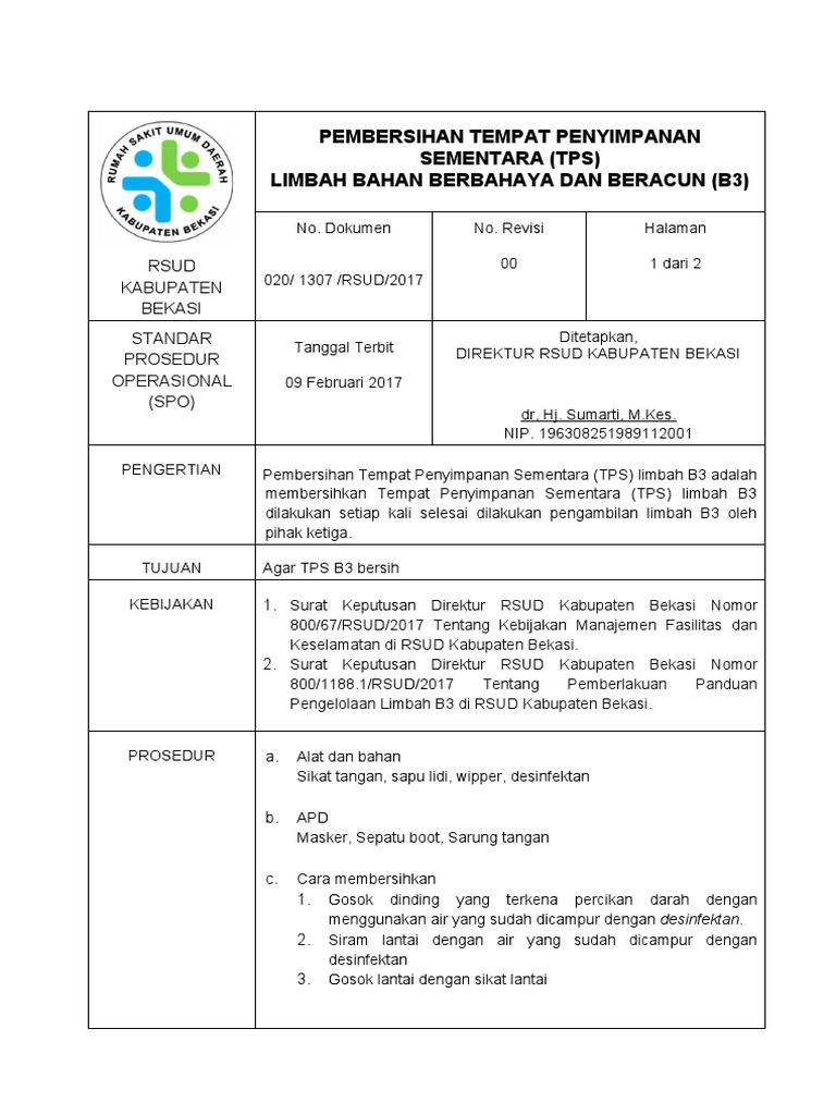 SOP Membersihkan TPS B3 | PDF