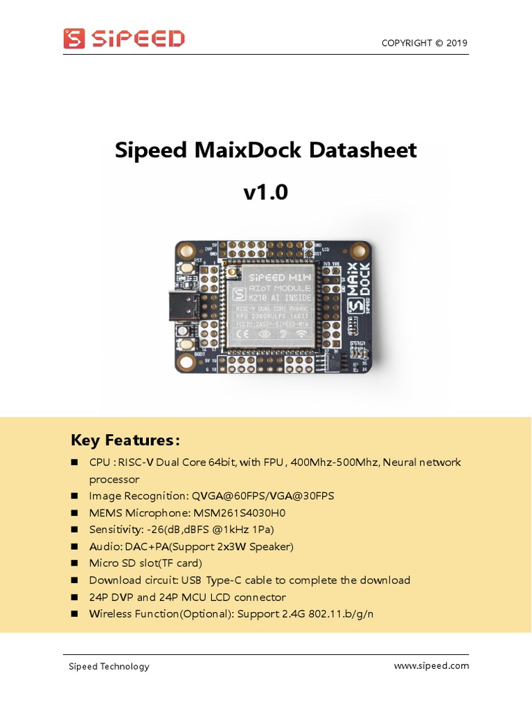Sipeed MaixDock Datasheet V1.0 | PDF | Microphone | Microcontroller