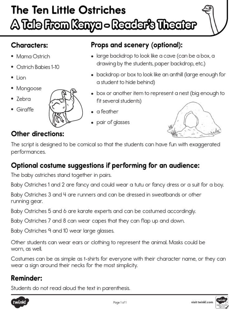 Comical Reader's Theater: Ten Little Ostriches | PDF | Lion