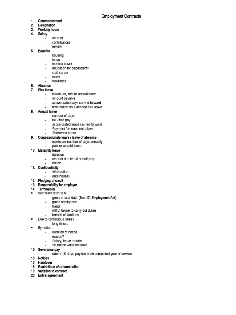 Employment - General Terms & Conditions of Contracts | PDF | Sick Leave ...