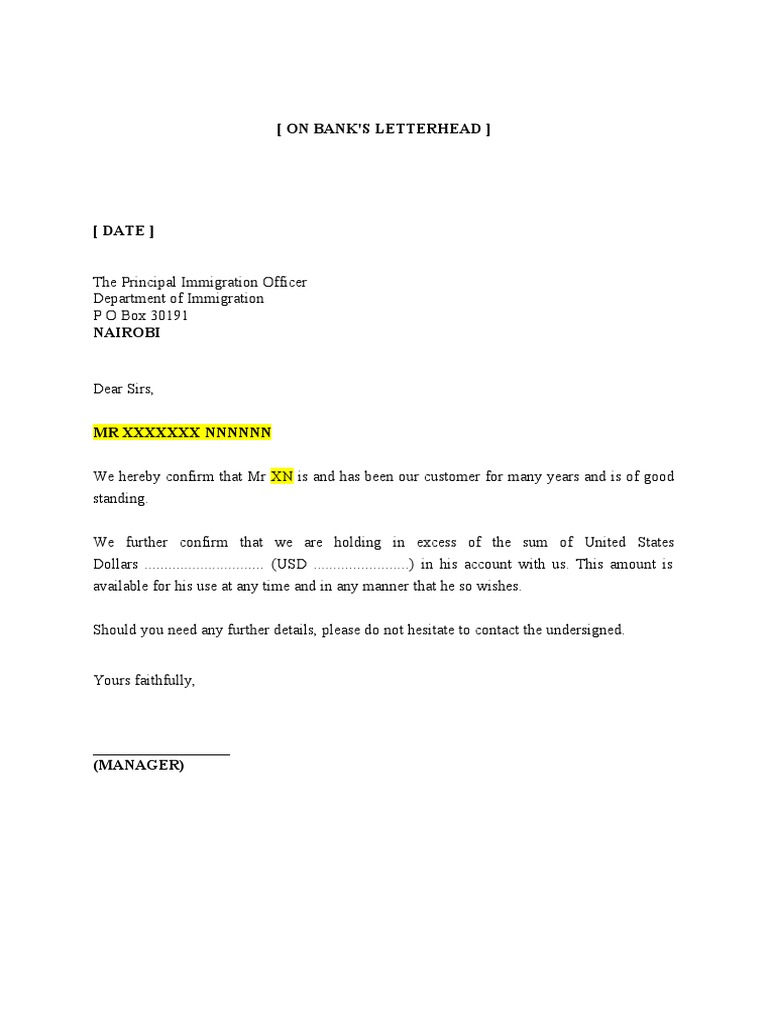 Immigration - Entry Permit Bank Letter | PDF