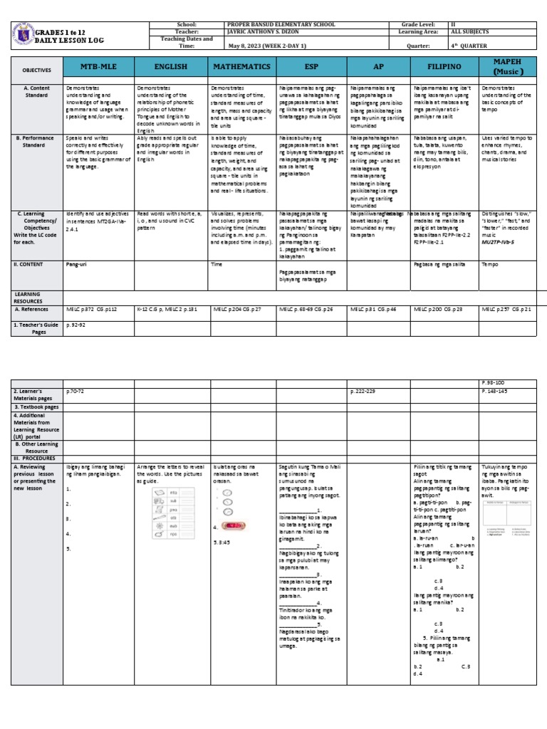 DLL - All Subjects 2 - Q4 - W2 | PDF | Linguistics | Cognitive Science