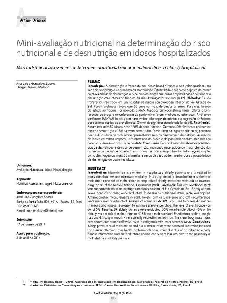 03 Mini Avaliacao Nutricional | PDF | Desvio padrão | Desnutrição