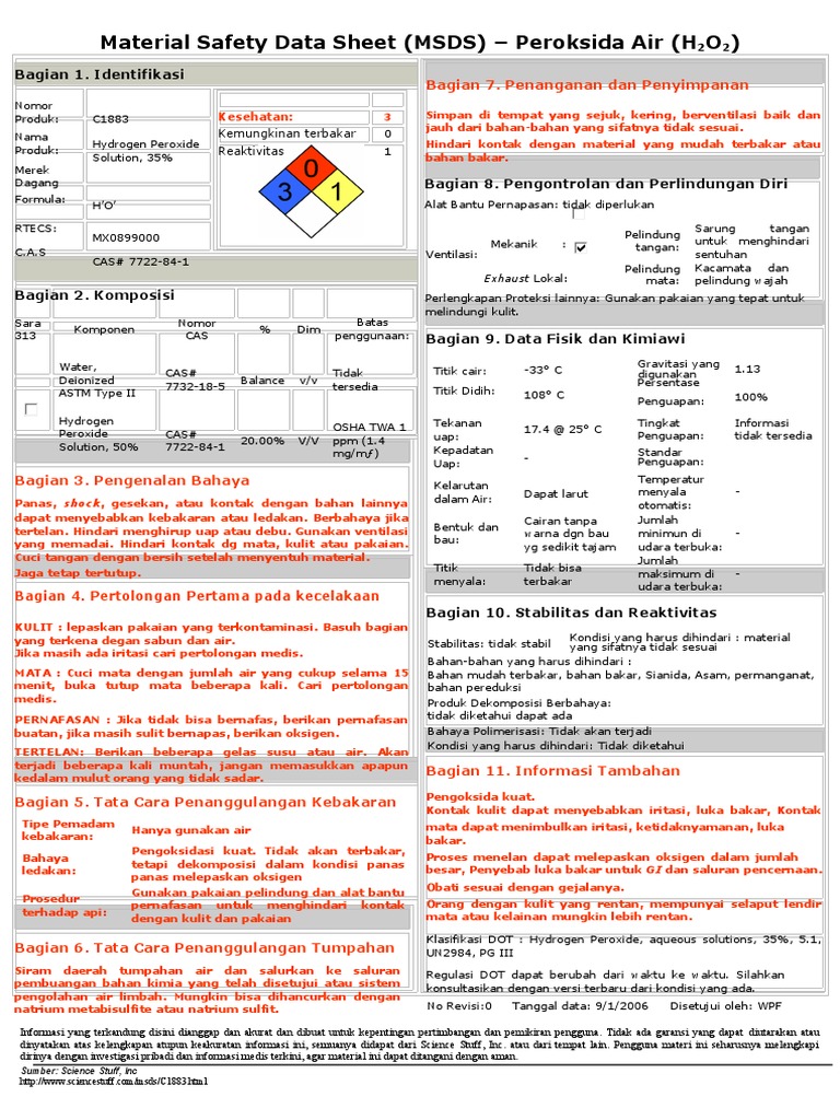 MSDS - Peroksida Air (H2O2) | PDF