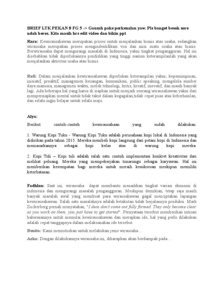 Brief LTK Pekan 8 | PDF