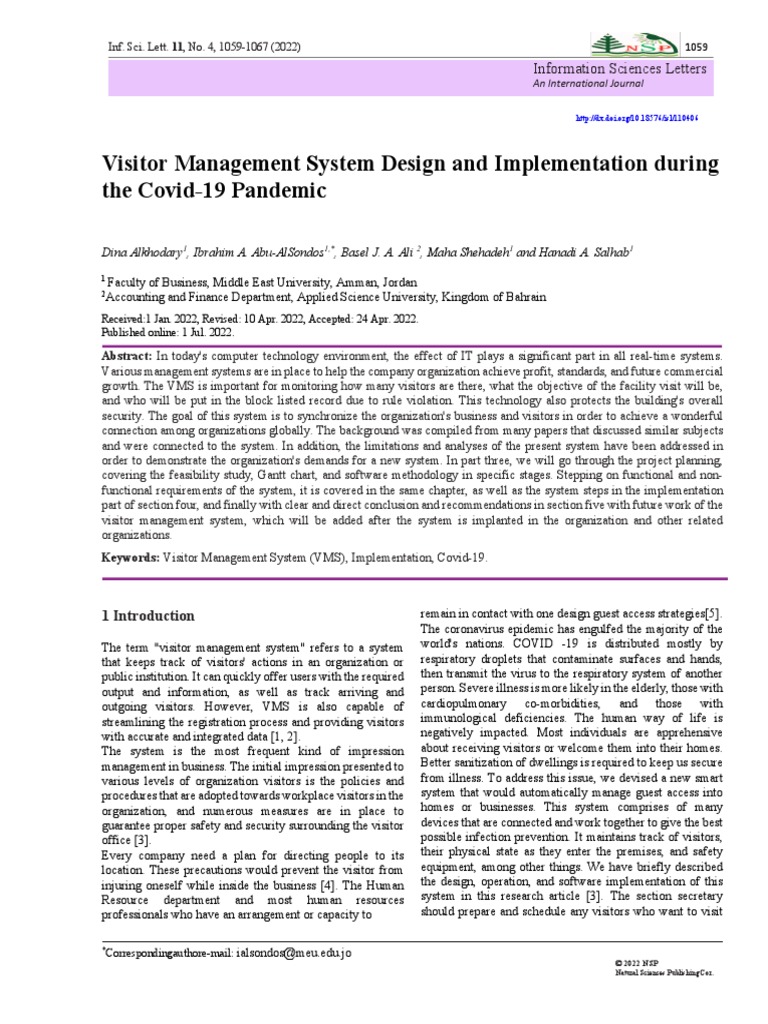 Visitor Management System Design and Implementation During The Covid-19 Pandemic | PDF | Unified ...
