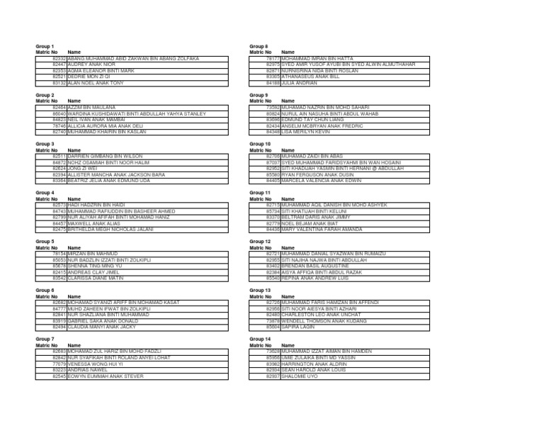 Name List Grouping Proj 1 KNS 1022 | PDF