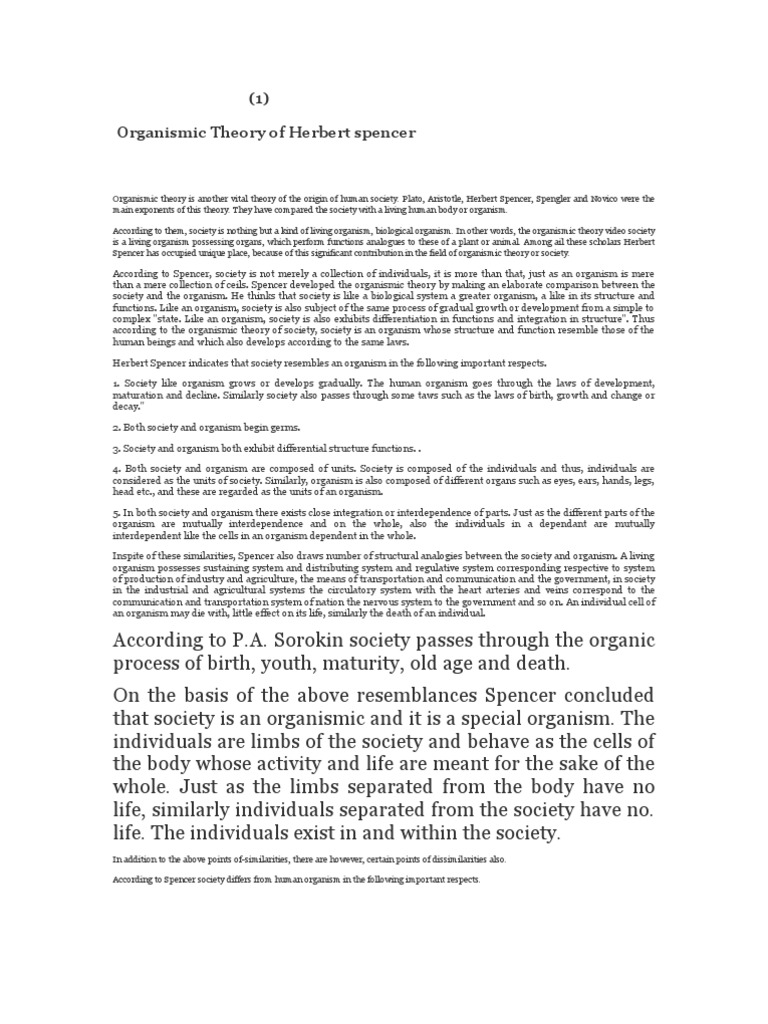 Herbert Spencer's Organismic Theory of Society: Comparing Social ...