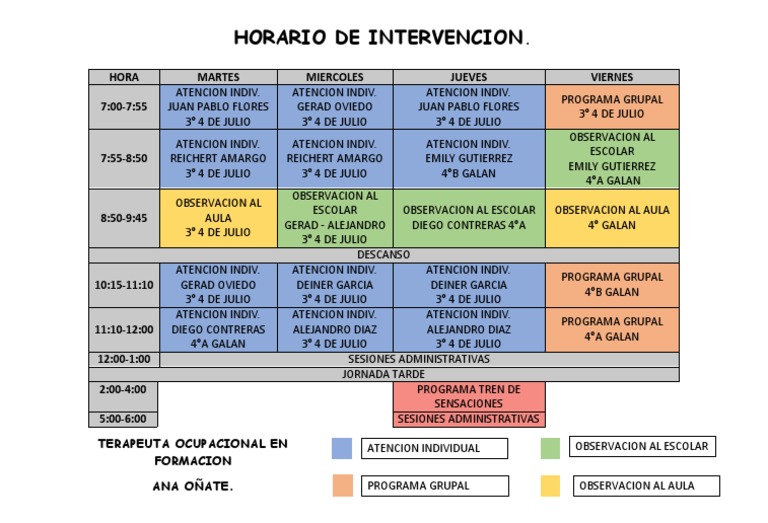 Horario de Intervenciones | PDF