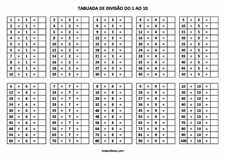 0255 Tabuada Divisao Completar - 1 | PDF