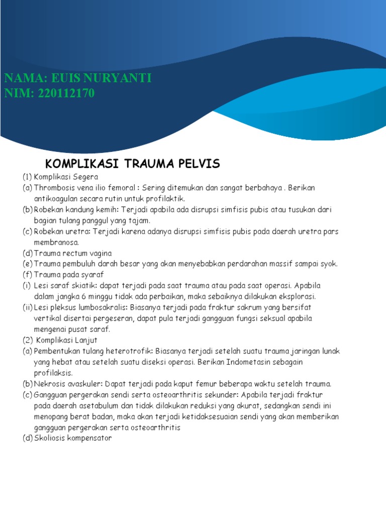 Komplikasi Trauma Pelvis Euis | PDF | Sejarah
